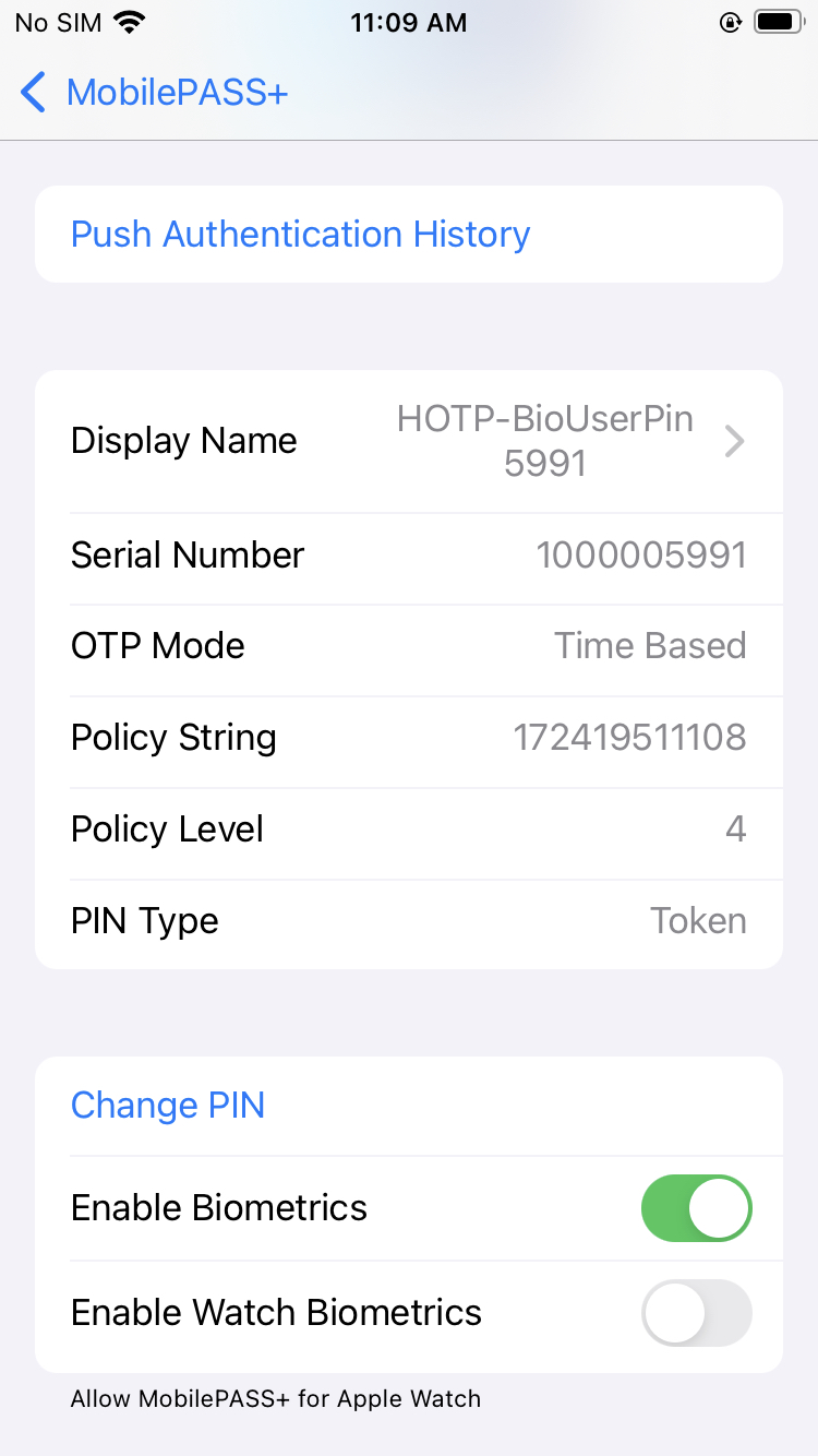 SafeNet MobilePASS+ for watchOS